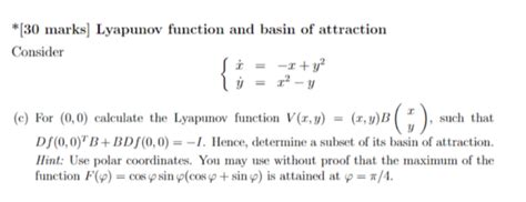 Solved 30 Marks Lyapunov Function And Basin Of Attraction