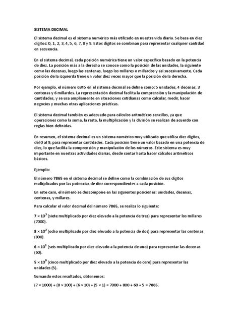 Sistema Decimal 1 Pdf Decimal Números