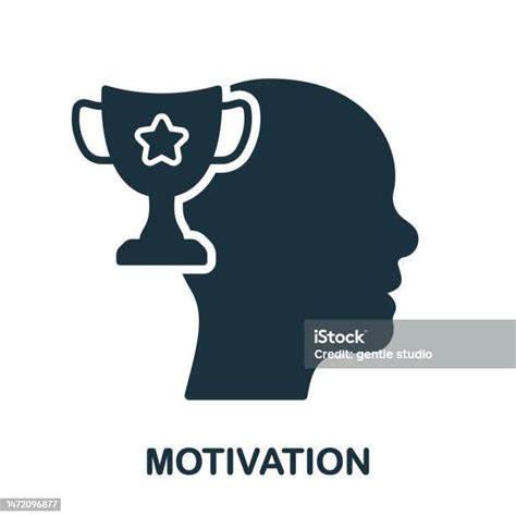 스포츠 실루엣 아이콘의 동기 부여 인간의 머리와 트로피 컵 성공 달성 개념 글리프 픽토그램 개발 인센티브 견고한 표시 동기 부여 상징 고립된 벡터 그림 가능한에 대한 스톡