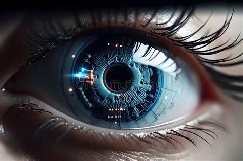 Closeup View Of Normal Human Eye With Cybernetic Pupil Neural Network