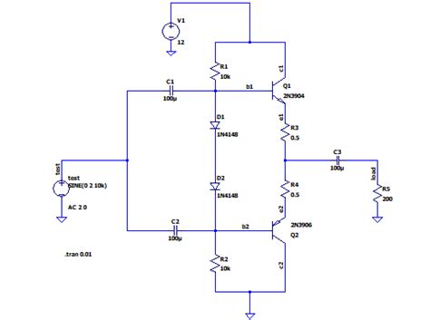 Ltspice Produces Incorrect Simulation For Class Ab Amplifier