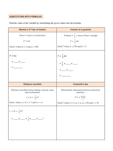 Substituting Into Formulas Pdf
