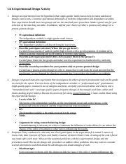 Ch 8 Experimental Design Activity Docx Ch 8 Experimental Design Activity 1 Design An