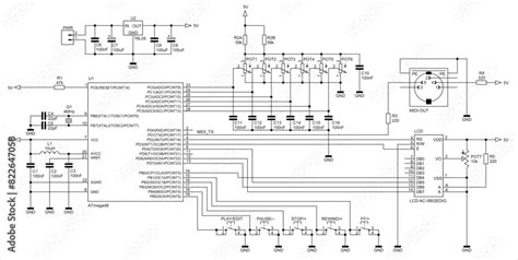 Schematic Diagram Of Electronic Device Vector Technical Drawing Electrical Circuit With