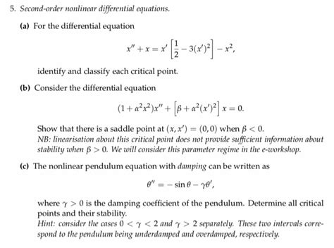 Solved 5 Second Order Nonlinear Differential Equations A