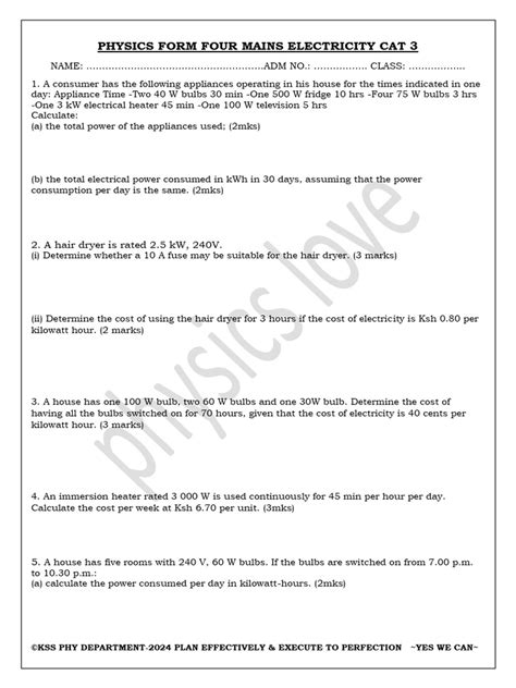 Physics Form Four Mains Electricity Questions Pdf Electric Power Transmission Electrical
