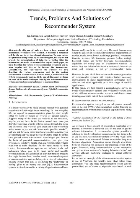pdf trends problems and solutions of recommender system