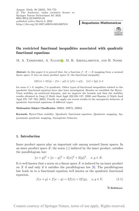 On Restricted Functional Inequalities Associated With Quadratic Functional Equations Request Pdf
