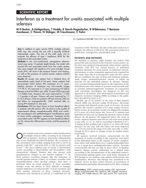 Pdf Interferon As A Treatment For Uveitis Associated With Multiple Sclerosis