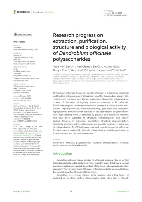 Pdf Research Progress On Extraction Purification Structure And Biological Activity Of