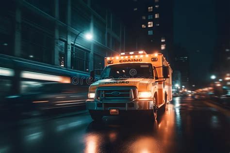 Ambulance Goes On The Night Rainy City Neural Network Ai Generated Stock Illustration