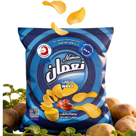 Noman Potato Chips Wavy بطاطس نعمان بنكهة الكاتشب ويفي