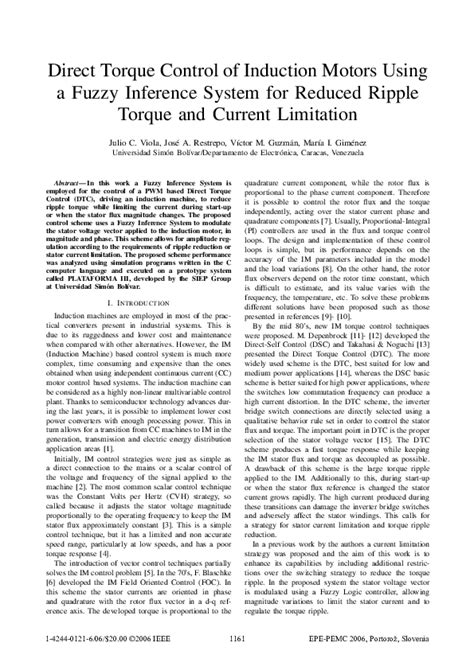 Pdf Direct Torque Control Of Induction Motors Using A Fuzzy Inference System For Reduced