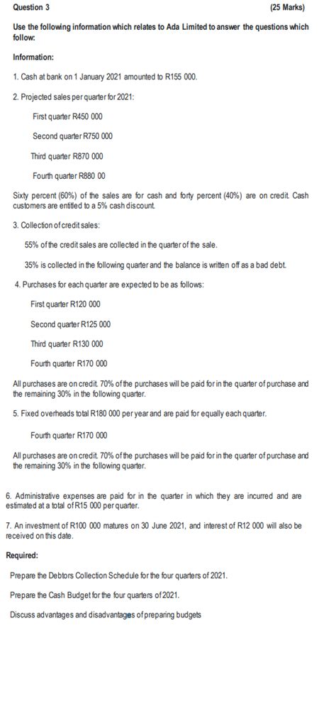 Solved Question 3 25 Marks Use The Following Information