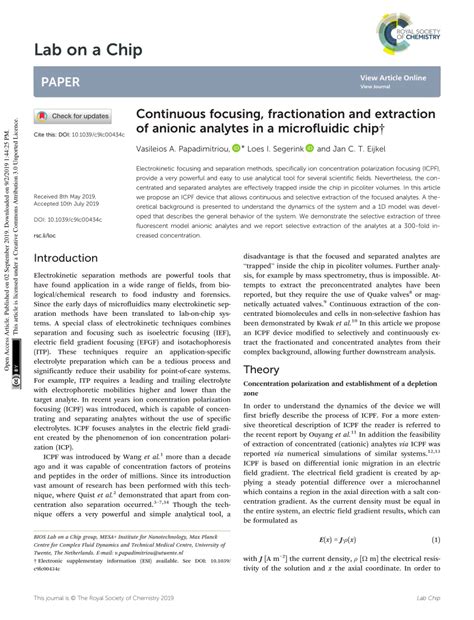 Pdf Continuous Focusing Fractionation And Extraction Of Anionic