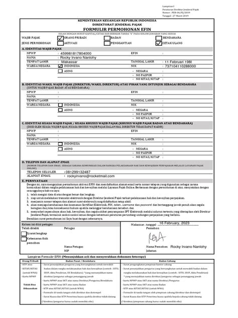 Formulir Permohonan Efin Pdf