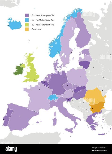 boundary of schengen area europe with countries silhouettes eps file