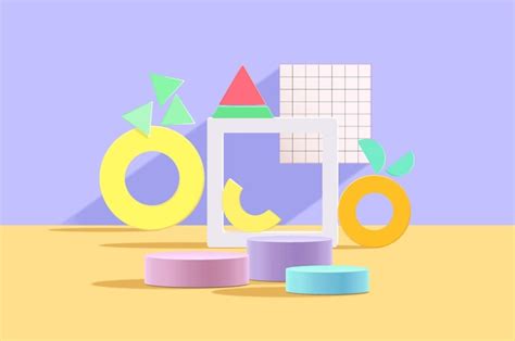 연단 디스플레이 또는 쇼케이스를 위한 추상적인 다채로운 기하학적 모양 배경 현대적인 미니멀리즘 프리미엄 벡터