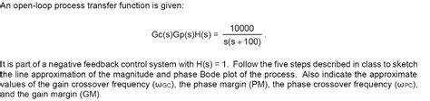 solved an open loop process transfer function is given gc s gp s h s