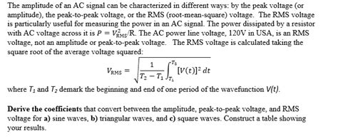 Solved The Amplitude Of An AC Signal Can Be Characterized In Chegg