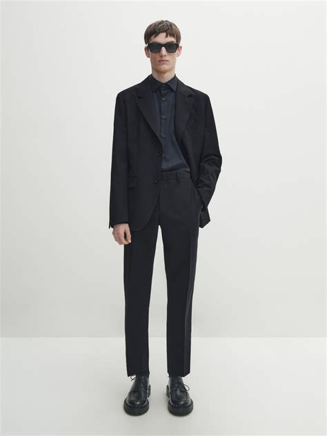 100 მატყლის გაჭიმვის კოსტუმის პიჯაკი · Მუქი Ლურჯი · Dressy Massimo Dutti