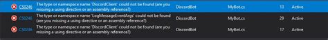 C Discordclient Not Found And Logmessageeventargs Error Stack Overflow