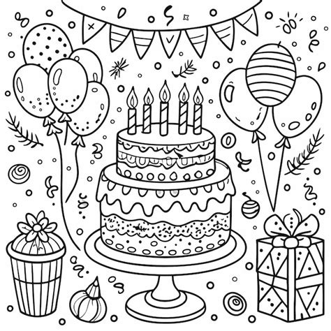 4 페이지 생일 도안 색칠하기 이미지 Freepik에서 무료 다운로드