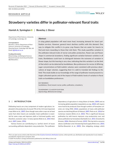 Pdf Strawberry Varieties Differ In Pollinator Relevant Floral Traits
