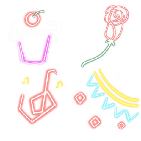 화려한 네온 조명 효과 일러스트 생일 컬렉션 꽃 파티 케이크 Png 일러스트 및 Psd 이미지 무료 다운로드 Pngtree