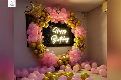 Pink And Gold Balloon Ring Birthday Decoration At Home Book Now
