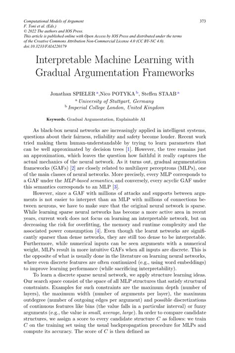 Pdf Interpretable Machine Learning With Gradual Argumentation Frameworks