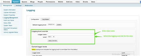 logging level overrides best practices jive support