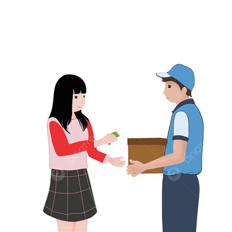 택배로 부터 소포를 받다 일러스트 이미지 꾸러미 택배원 배달 주문 Png 일러스트 및 Psd 이미지 무료 다운로드