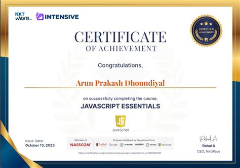 completed javascript essentials with nxtwave arun dhoundiyal posted on the topic linkedin