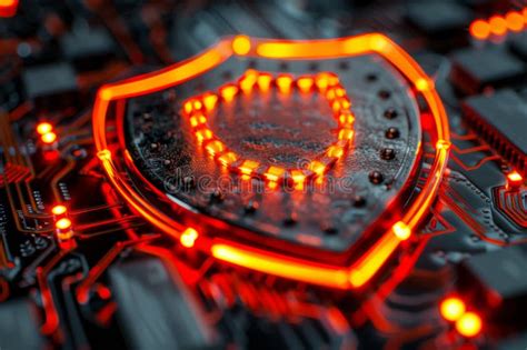 Red Circuit With A Glowing Lock Symbolizing Advanced Cyber Security Measures And Digital