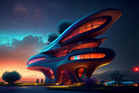 A Futuristic Hotel Building With Sleek Modern Design Generative Ai Illustration Stock