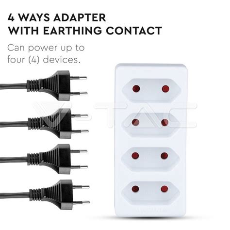 Sockets And Adapters 4 Ways Adapter Earthing Contact 10a 250v White