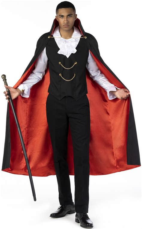 Morph Mens Scary Vampire Costume With Cloak Cane And Ruffle Detail