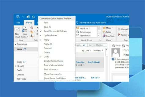 วธปรบแตงแถบเครองมอดวนใน Outlook