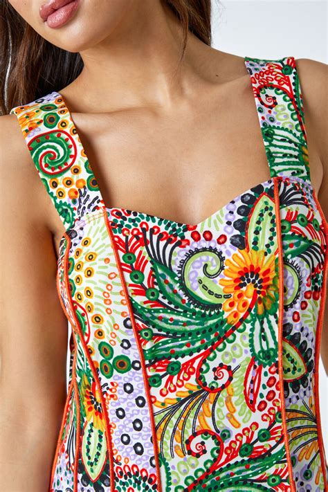 Multi Swirl Floral Print Panel Swing Dress Roman Uk