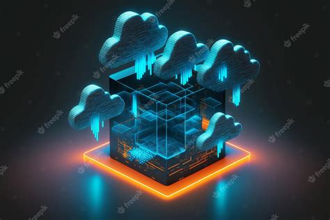 Premium Photo Cloud Computing Data Base Technology Concept With Glowing Neon Structures On A
