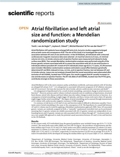 Pdf Atrial Fibrillation And Left Atrial Size And Function A