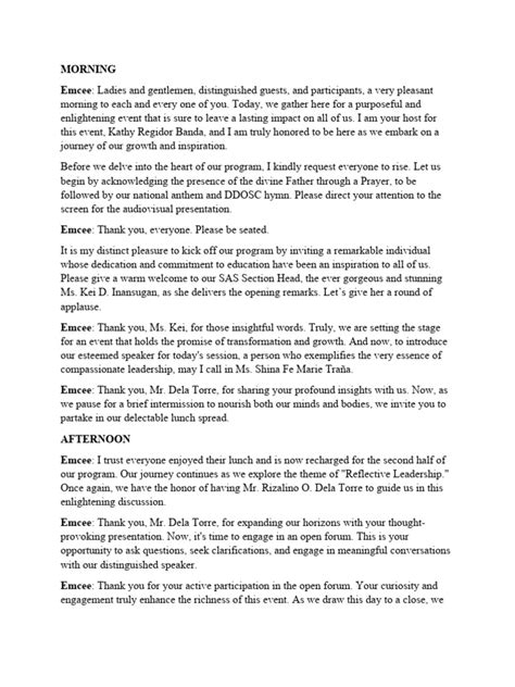 Emcee Script For Leadership Training And Workshop Pdf