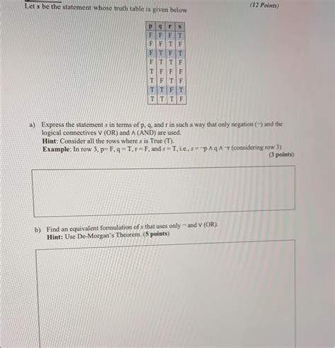 solved let s be the statement whose truth table is given