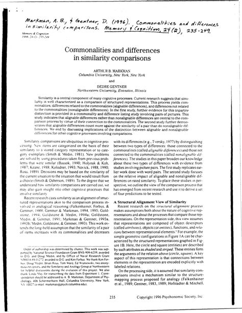 Pdf Commonalities And Differences In Similarity Comparisons