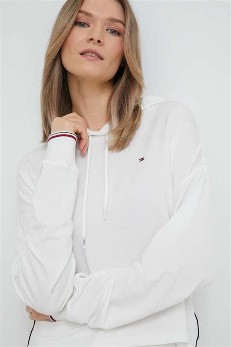 Домашен суичър Tommy Hilfiger в бяло с качулка с апликация Answearbg