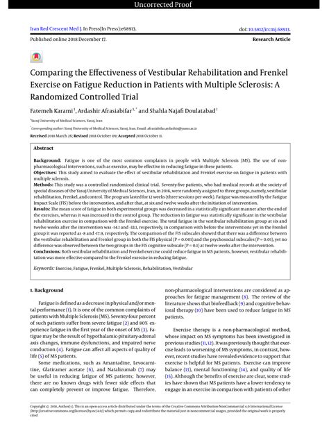 Pdf Comparing The Effectiveness Of Vestibular Rehabilitation And