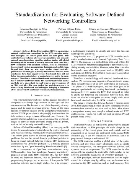 Pdf Standardization For Evaluating Software Defined Networking Controllers