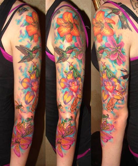 Full Lily And Orchid Sleeve By Asussman On Deviantart Floral Tattoo