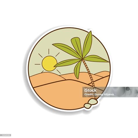 사막의 야자수 스티커 아이콘입니다 색상 아랍어 문화 아이콘의 요소입니다 프리미엄 품질 스티커 디자인 아이콘입니다 웹사이트 웹